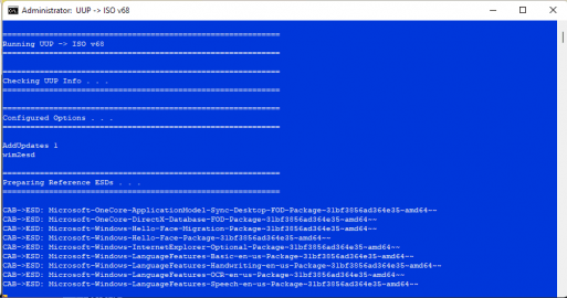 Creating a Windows 10/11 ISO image from the downloaded UUP files ...