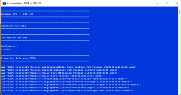 Creating a Windows 10/11 ISO image from the downloaded UUP files ...