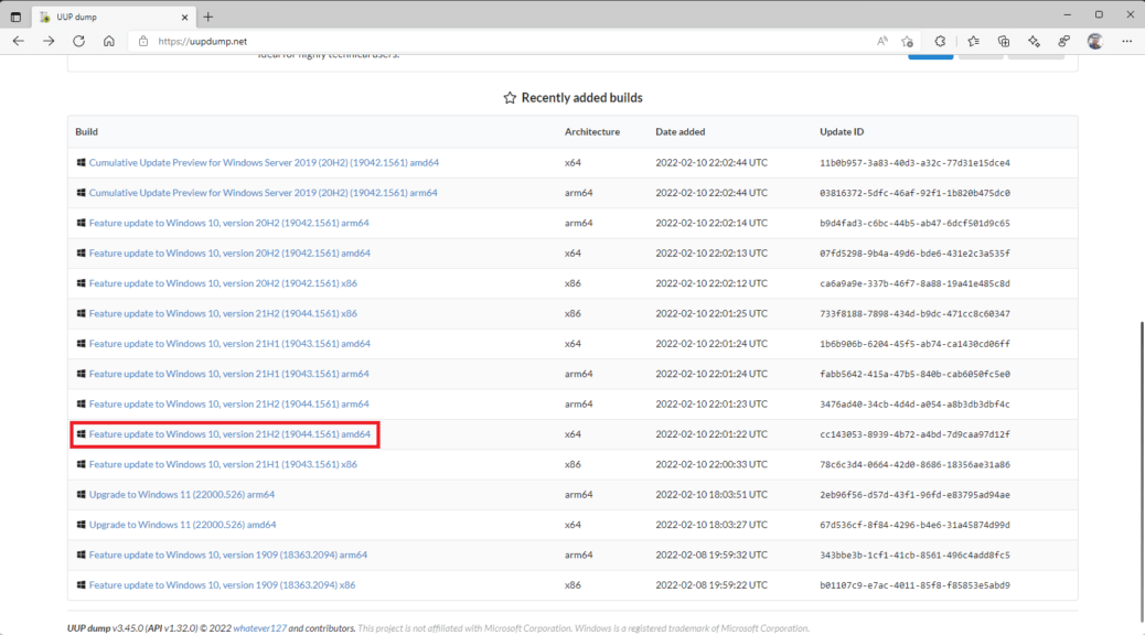 Downloading Windows 10 Insider Preview 19044.1561 UUP files from ...